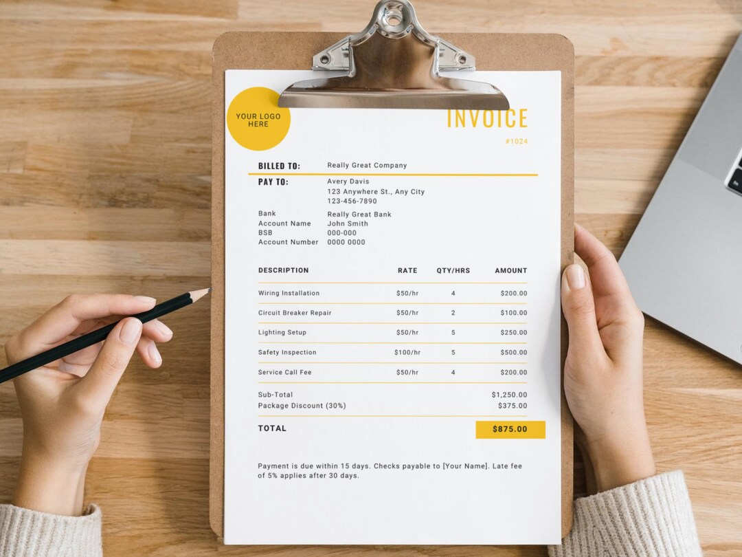Electrician Invoice Template | Editable Canva Electrical Contractor ...