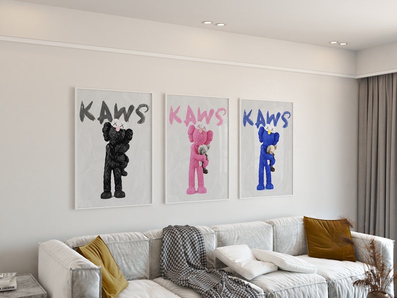 Modern KAWS Poster Set of 3, Graffiti and Hypebeast Wall Art ...