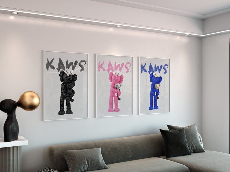 Modern KAWS Poster Set of 3, Graffiti and Hypebeast Wall Art ...