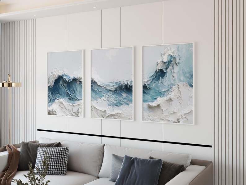 Contemporary Parametric Wall Art Triptych - Long Narrow Abstract ...