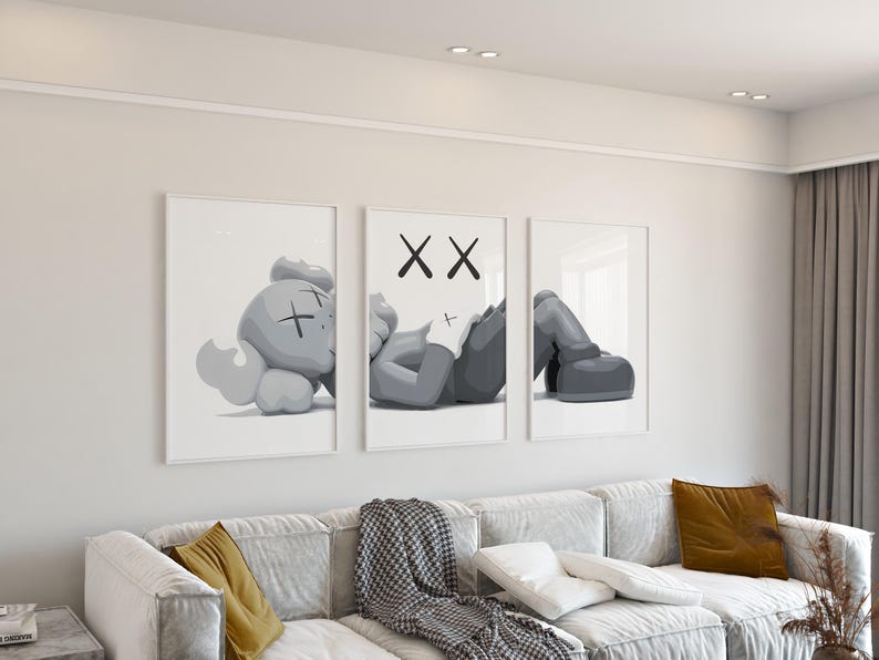 KAWS Poster Set of 3: Minimalist Graffiti Art for Hypebeast Home Decor ...