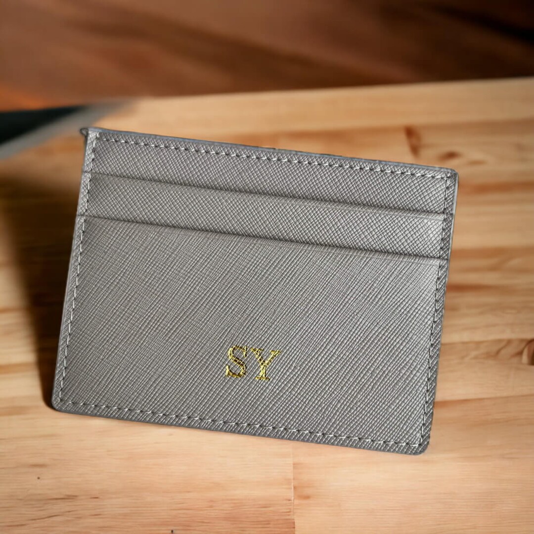 Customized Gray Card Case Personalized Leather Card Holder - Etsy