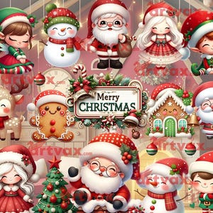 Merry Christmas Cute PNG Bundle | Santa, Elves, and Festive Characters ...