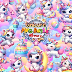 Cute Unicorn PNG Bundle | Adorable Unicorn Clipart for Kids | Kawaii ...