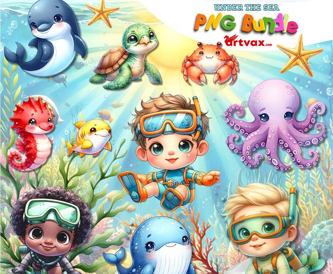 Under the Sea PNG Bundle, Adorable Ocean Creatures for Sublimation ...