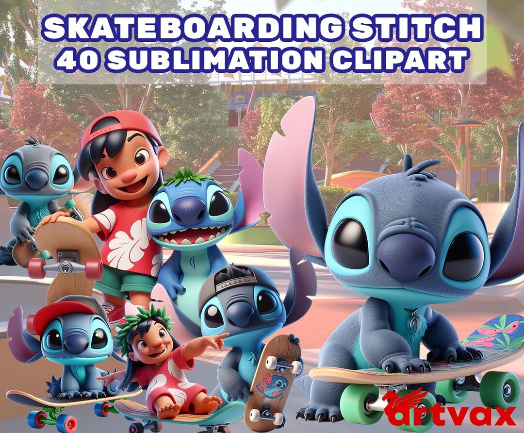 3d Skateboarding Stitch Bundle, Lilo and Stitch Png Bundle, Cake Topper ...