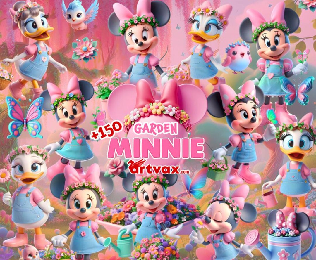 Garden Minnie PNG Bundle, Cute 3D Pink Minnie Clipart, Mouse Gardening ...