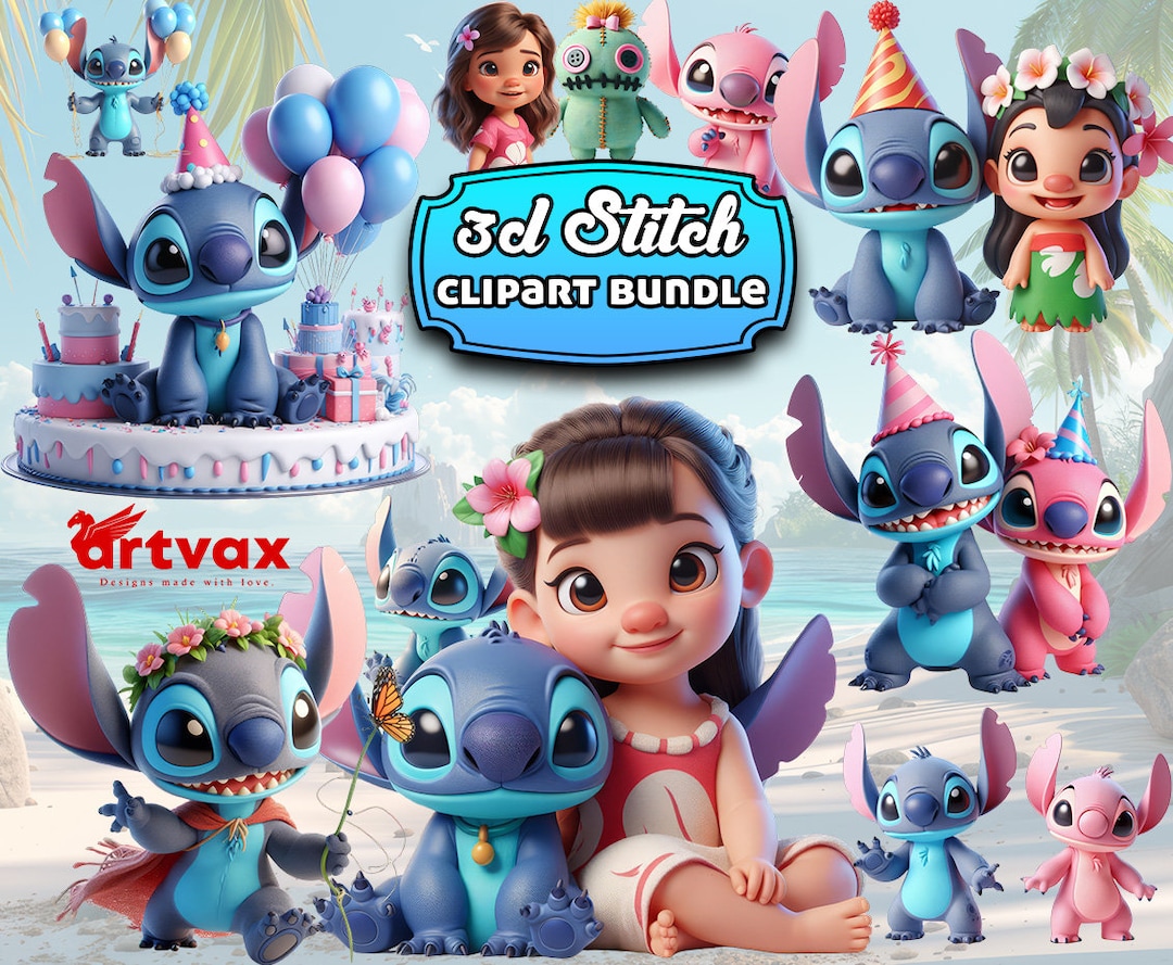 Pacote 3d Lilo e Stitch png, clipart Stitch PNG, convite de aniversário ...