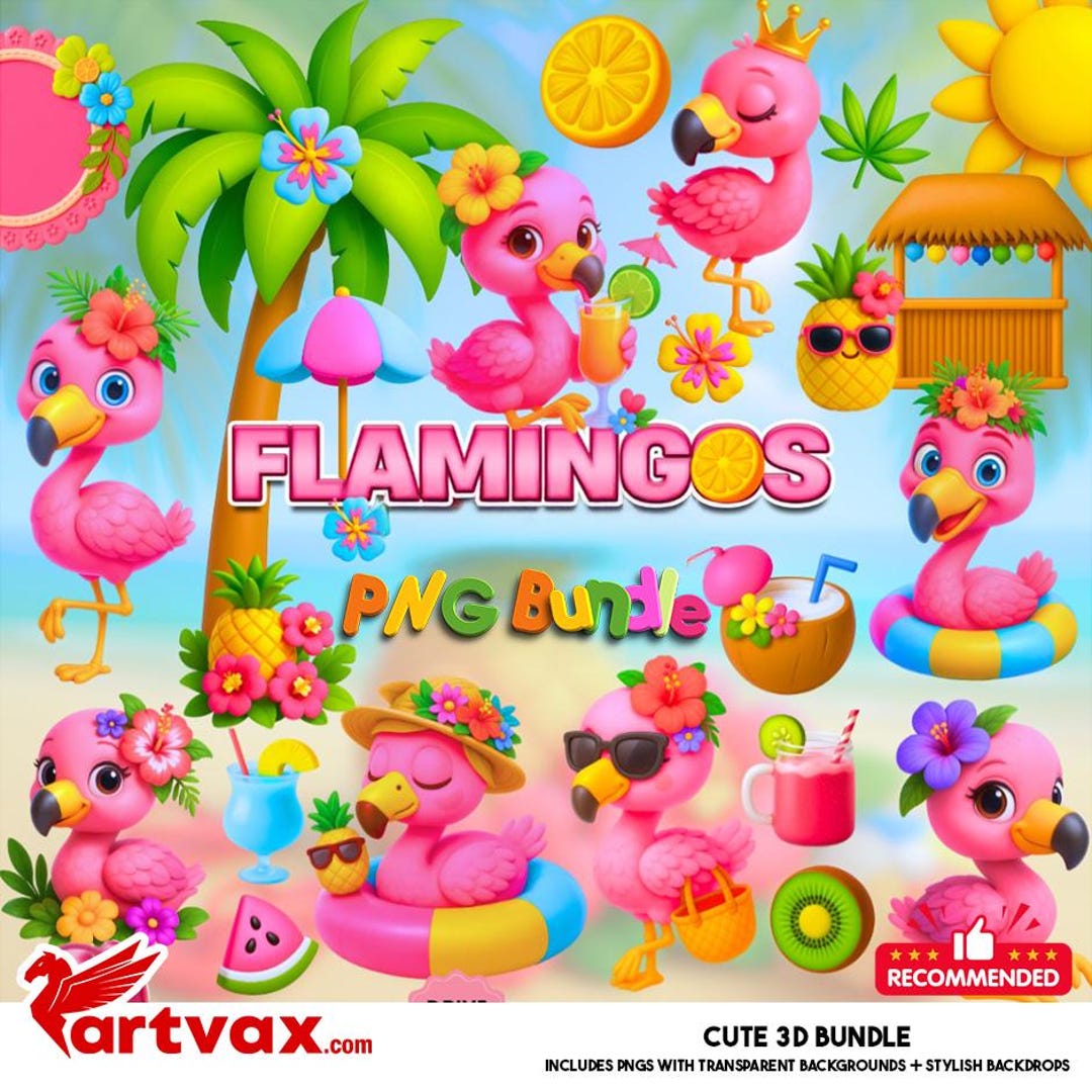 Flamingo PNG Bundle | Tropical Cute Flamingos Clipart | Summer Beach ...