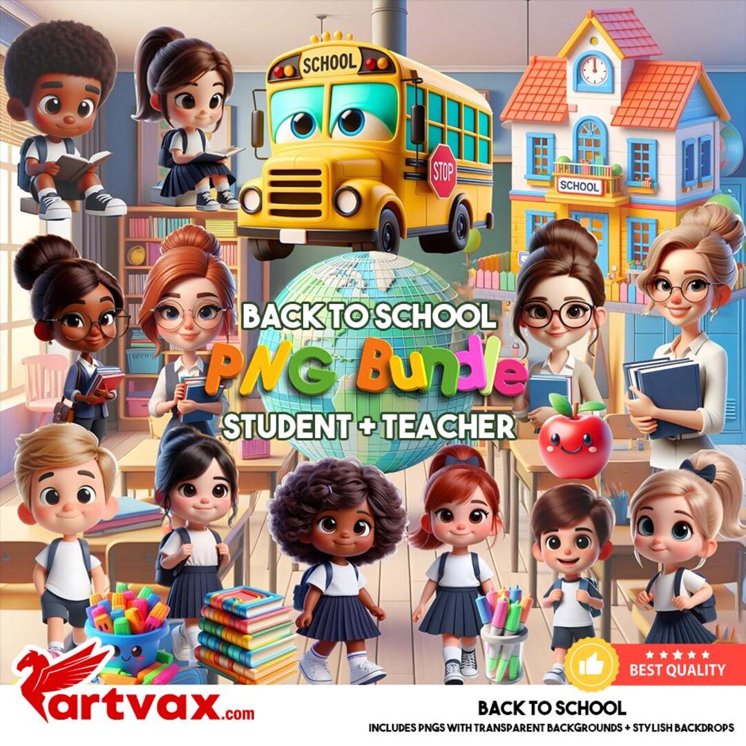 Back to School PNG Bundle | Teacher & Student Clipart for Classroom ...