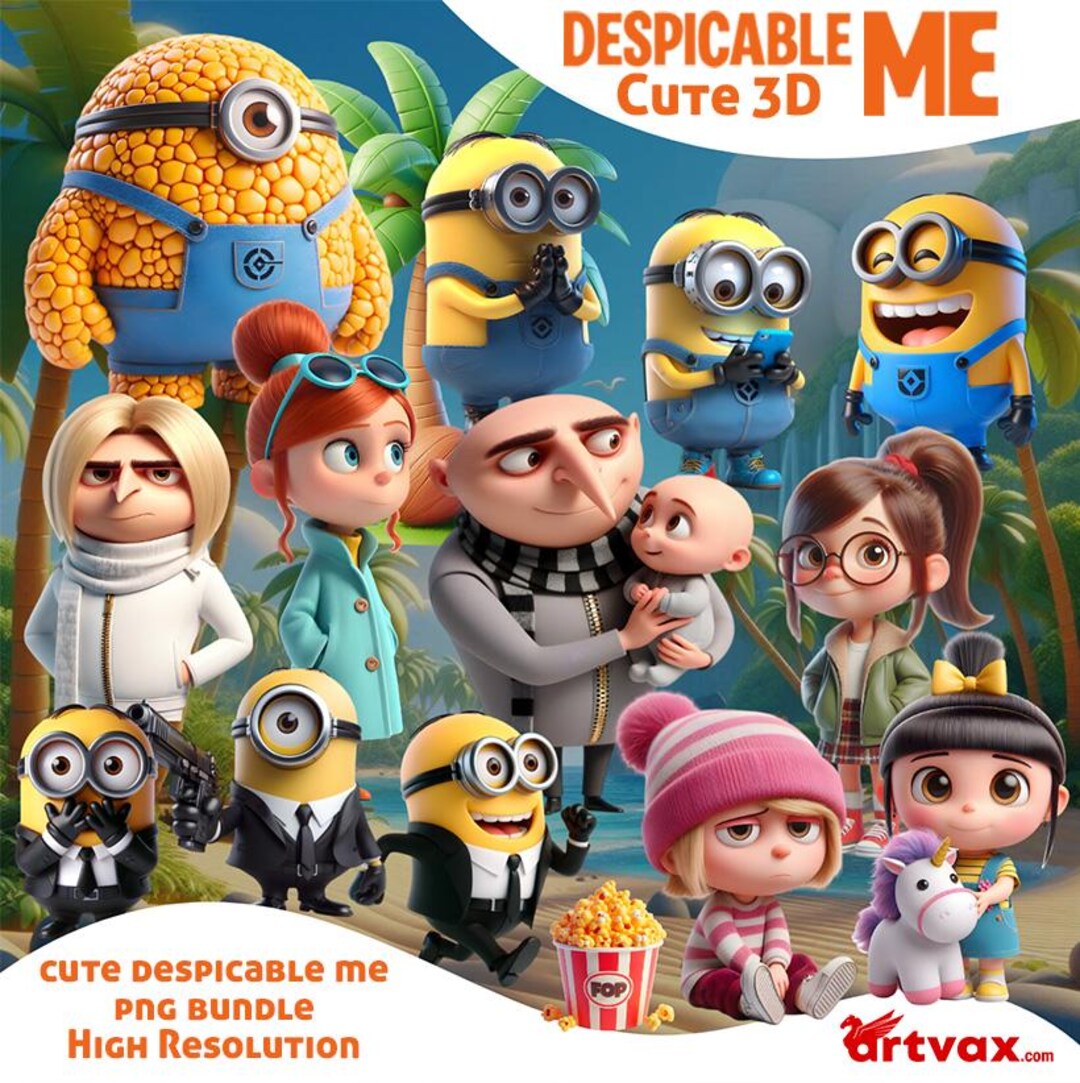 Cute Despicable Clipart, 3D Minions Png Bundle, Kevin, Stuart, Gru Png ...