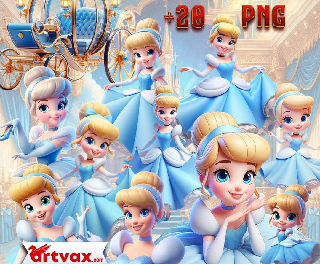 3D Cute Cinderella Princess Clipart, Pumpkin Carriage, Glass Slipper ...