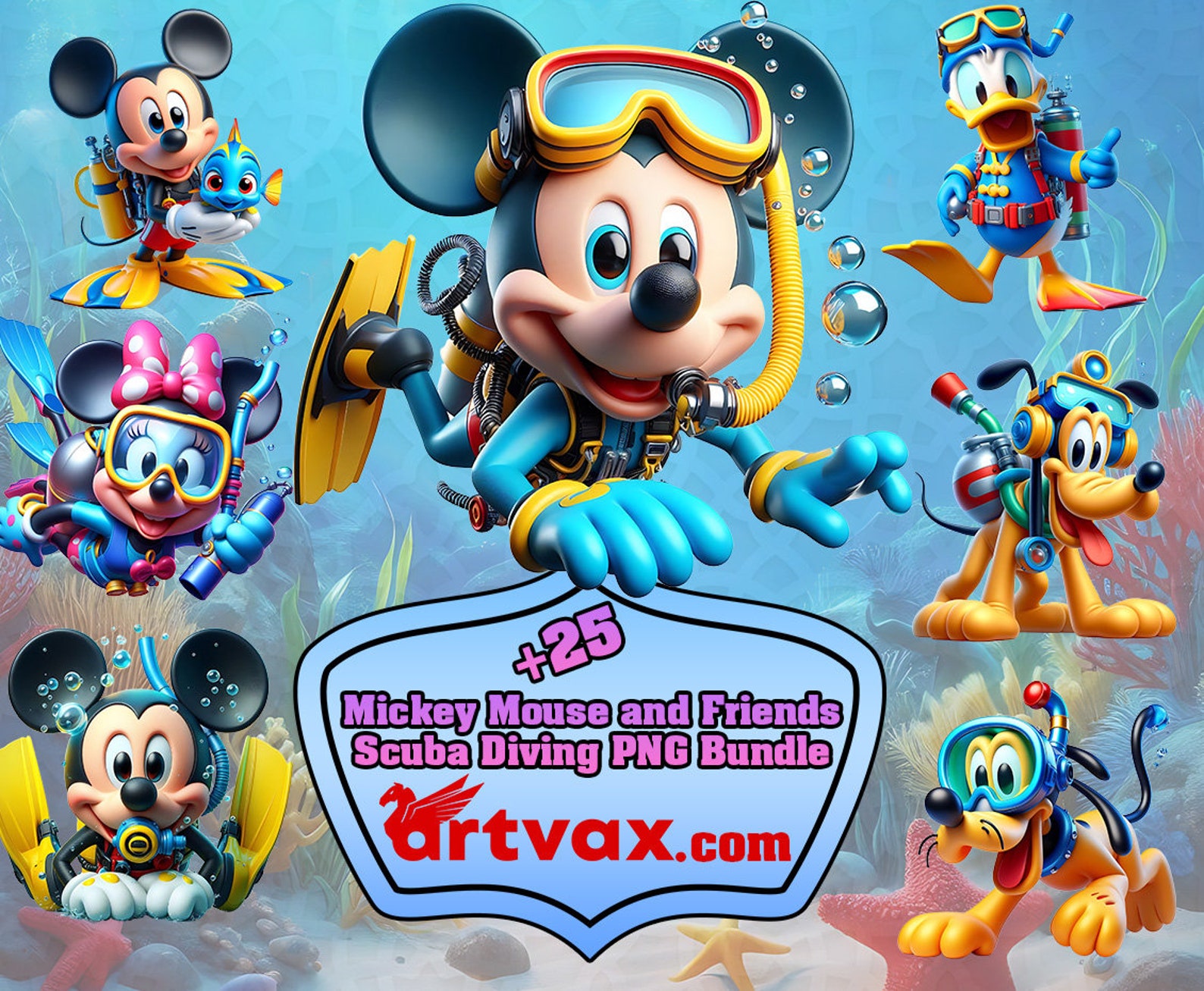 Mickey Under the Sea Png, Mouse and Friends Scuba Diving Clipart Png ...