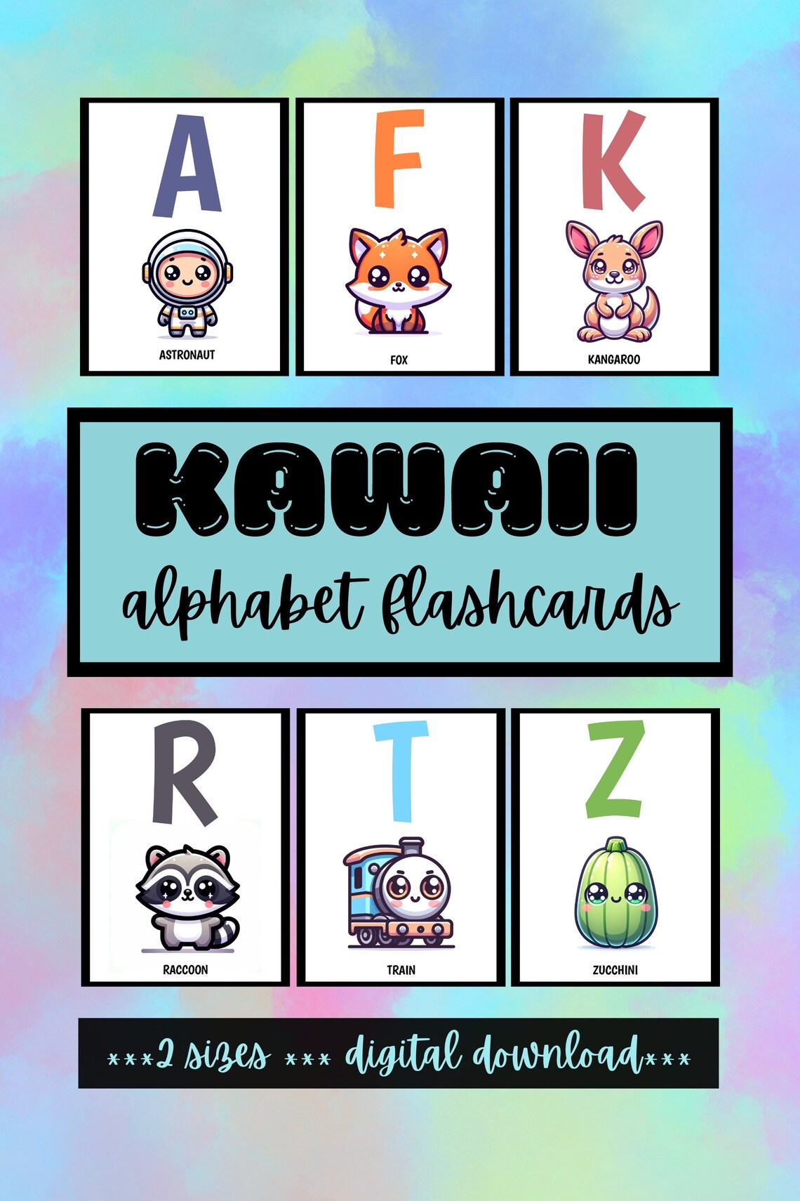 ABC Printable Flashcards in Kawaii Style, Classroom Decor, Toddlers ...