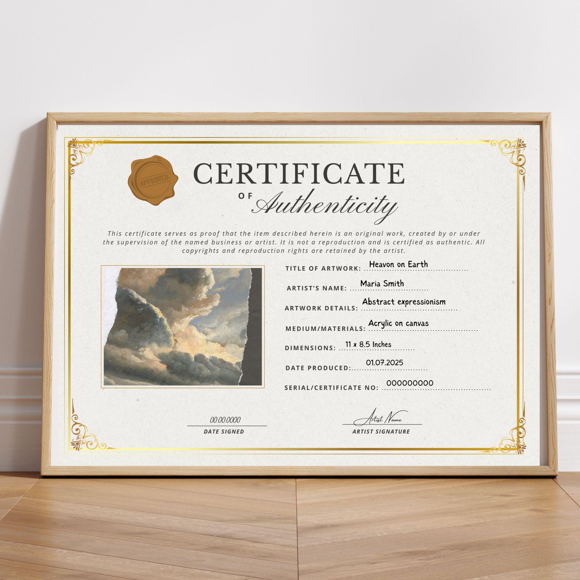 Editable Certificate of Authenticity, Printable Certificate ...