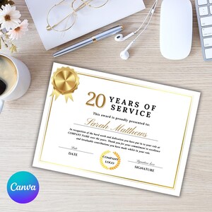 Editable Years of Service Certificate, Printable Certificate, Employee ...