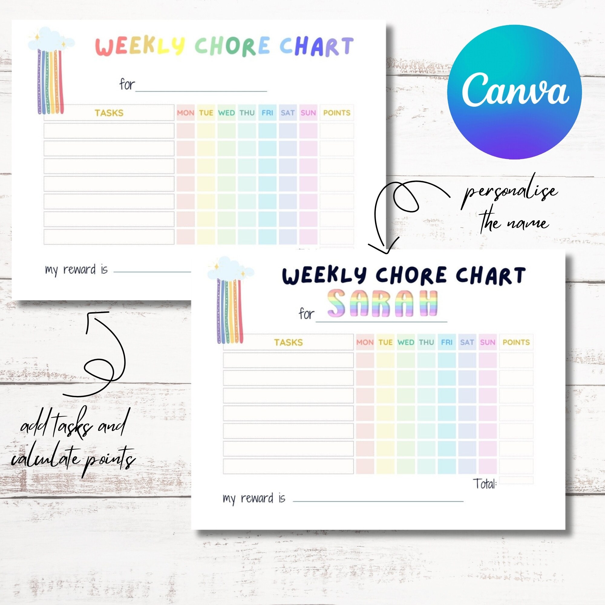 Editable Chore Chart for Kids Printable Kids Chore List Kids Weekly ...