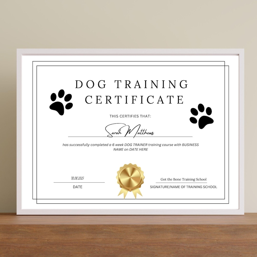 Dog Trainer Certificate Template, Simple Training Certificate, Dog ...