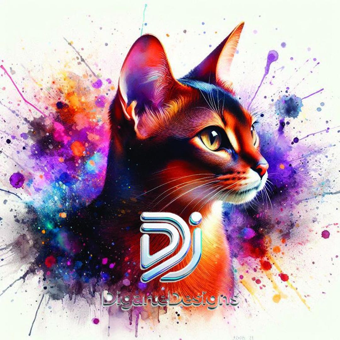Abyssinian Cat Watercolor Art Print, Colorful Splatter (digital ...