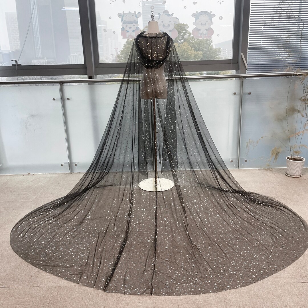 Black Hooded Veil Star and Moon Bridal Veil Starry Wedding Veil Hooded ...