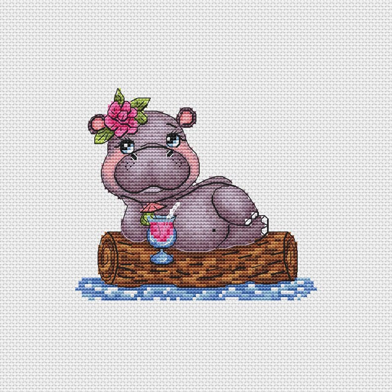 PDF Pattern for Digital Download, Cute Crocodile Hippo Cross Stitch, Summer Embroidery Decor ...