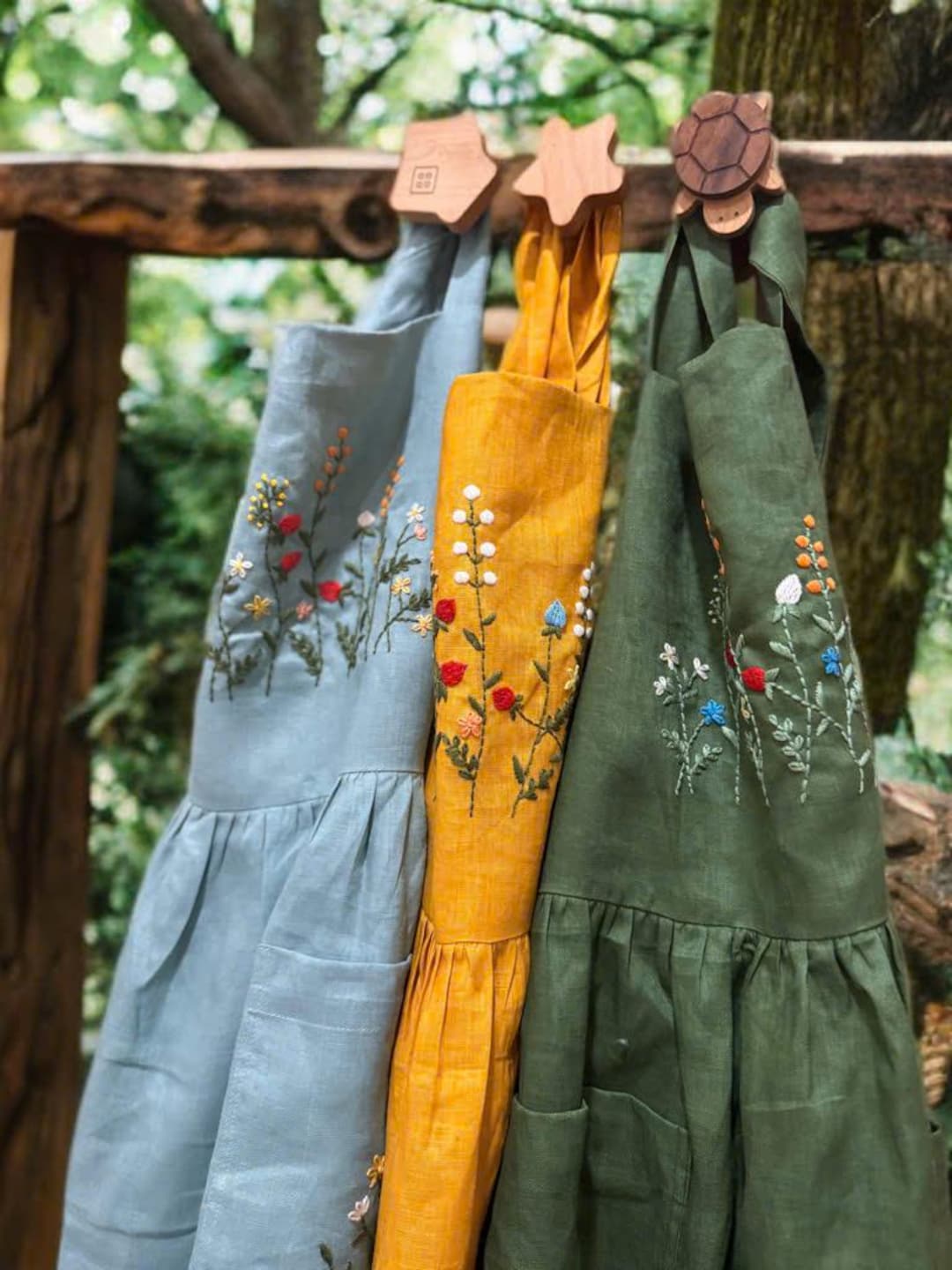 100% Pure Linen Apron, Hand Embroidered Apron Women, Flower Garden ...