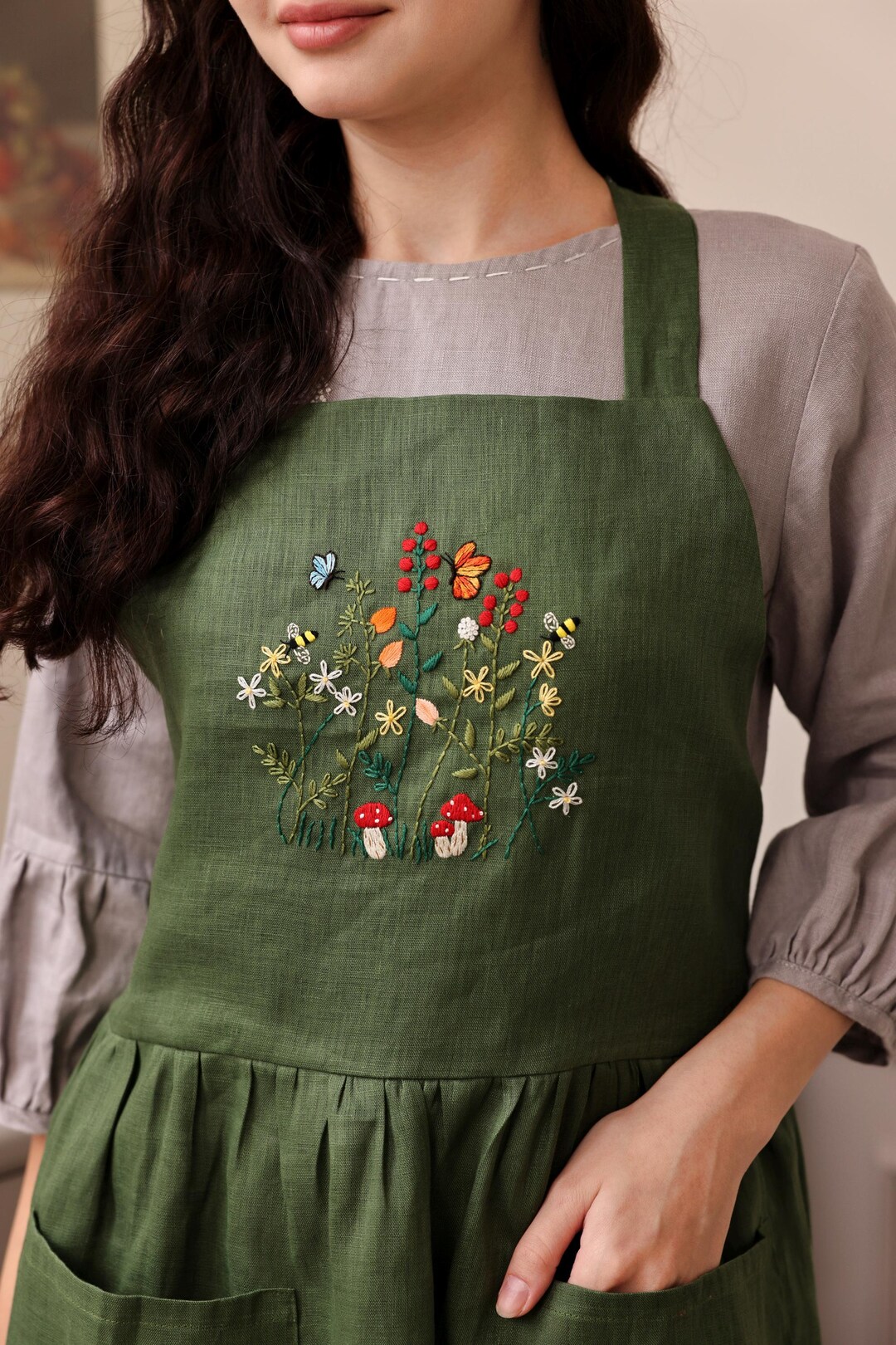 Hand Embroidered Mushroom Apron, Personalized Hand Embroidered ...
