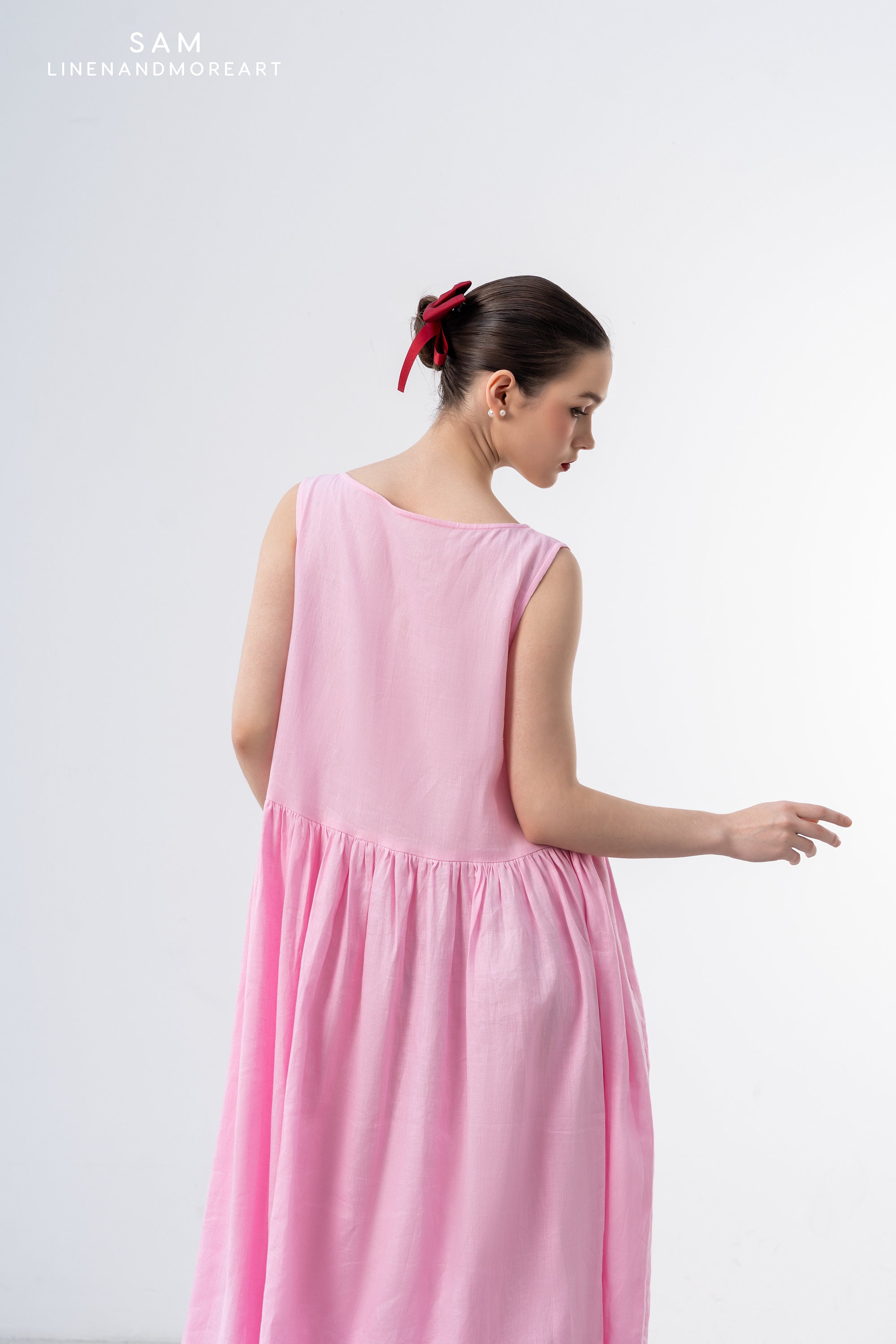 Linen Maxi Dress, Pink Linen Dress, Simple Linen Dress, Plus Size ...