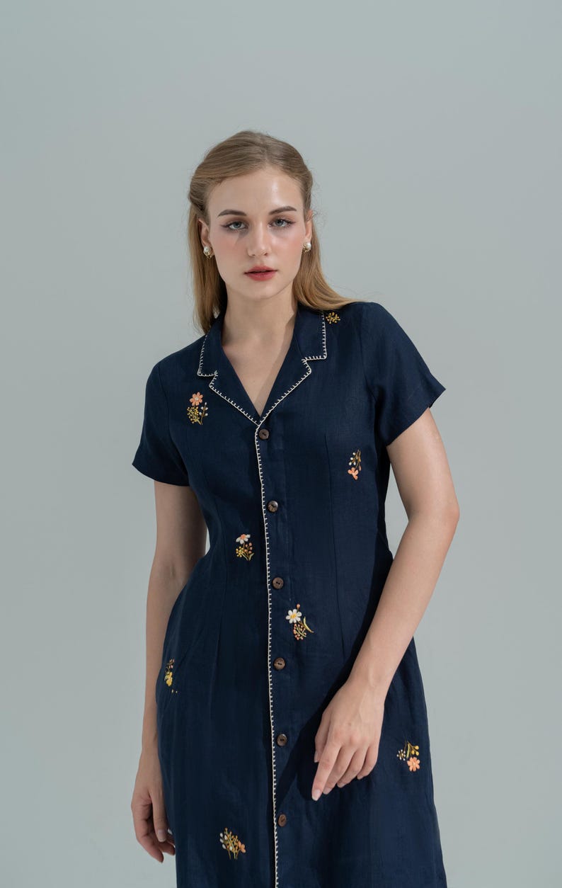 Linen Fall Midi Dress | ABBY Custom Autumn V-neck Gown | Elegant ...