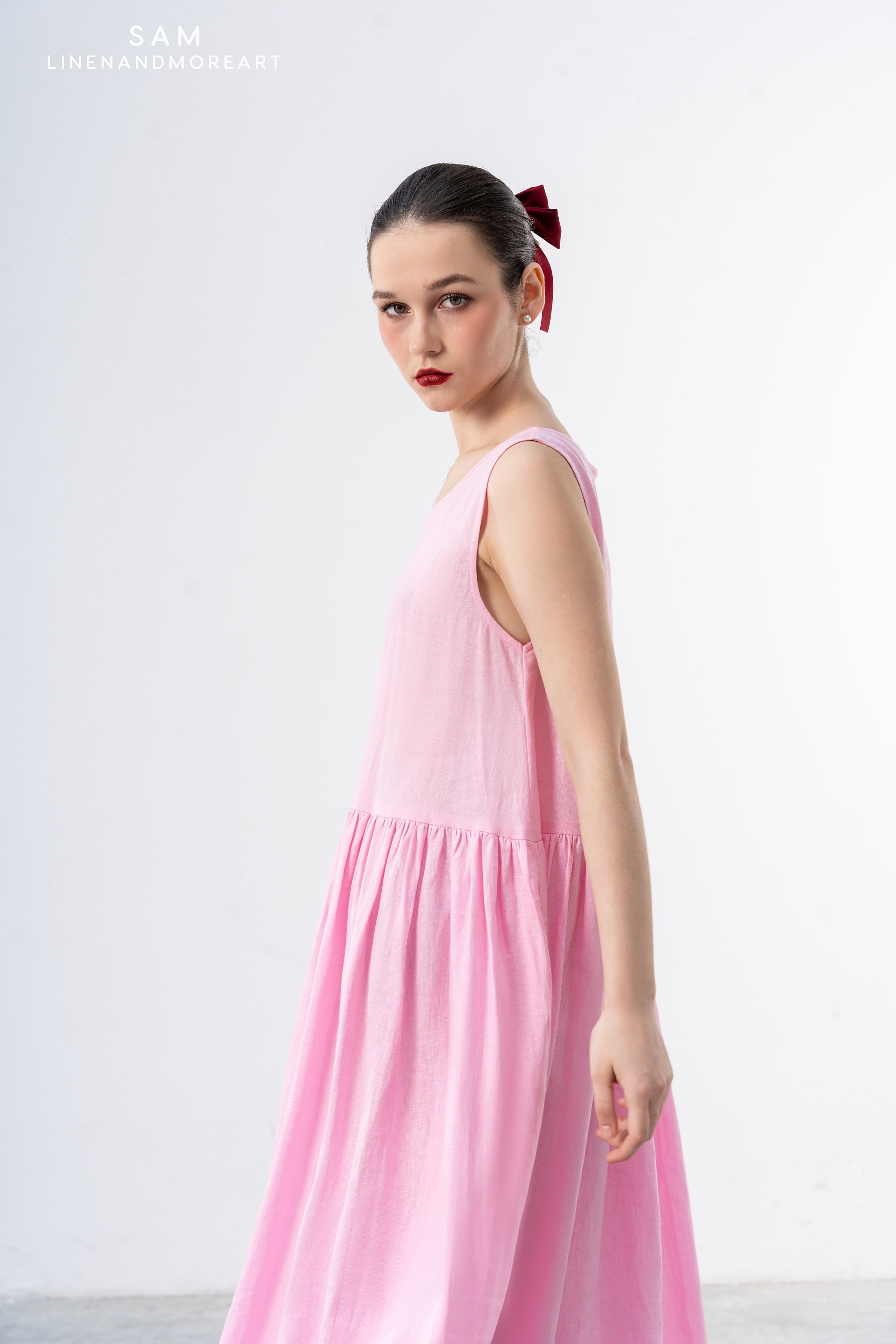 Linen Maxi Dress, Pink Linen Dress, Simple Linen Dress, Plus Size ...