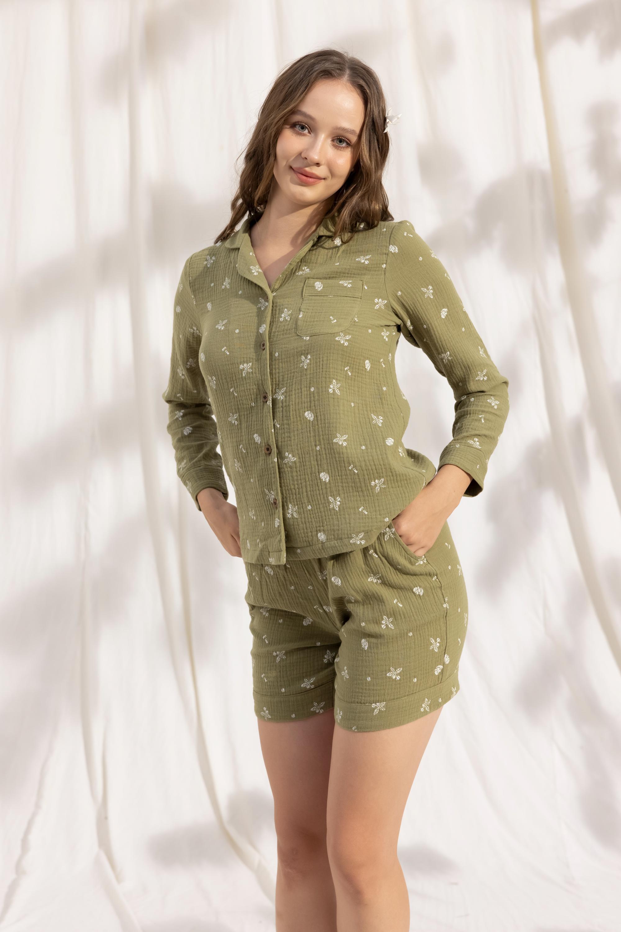 Muslin Pajama Double Gauze Muslin Sleepwear Organic Cotton Set Crinkle Cotton Pajamas Bridal ...