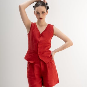 Linen Two Pieces Set, Women Waistcoat, Linen Set, Linen Top, Linen ...