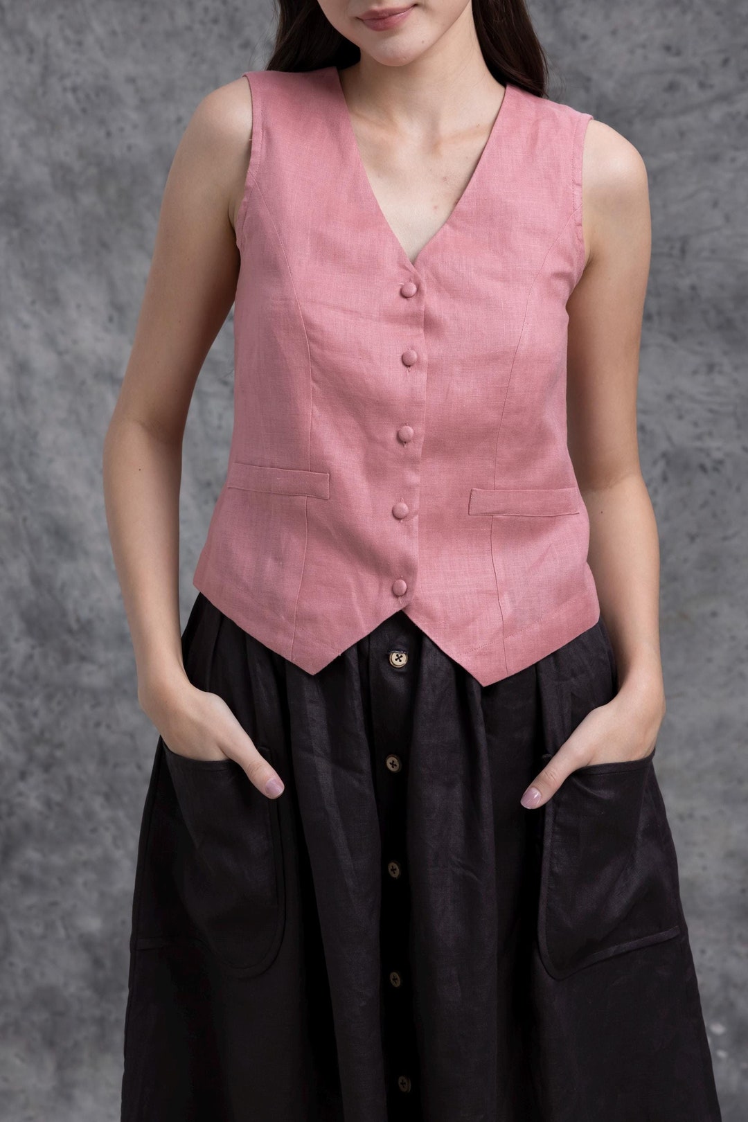 Linen Vest With a Tied Back Design for Woman, Linen Waistcoat, Linen ...