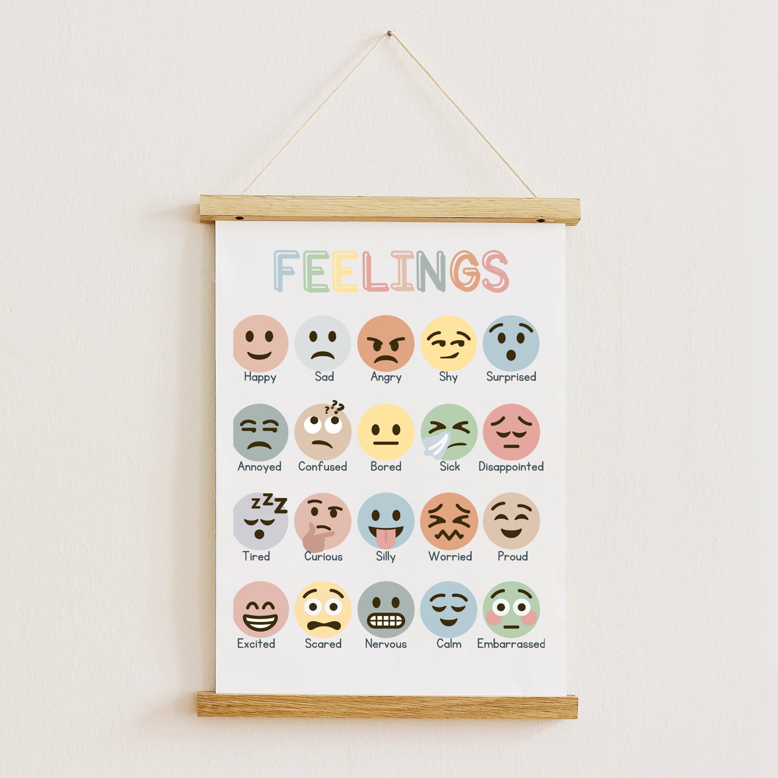 Feelings Chart for Calm Down Corner, Feelings Poster for Boho Classroom ...