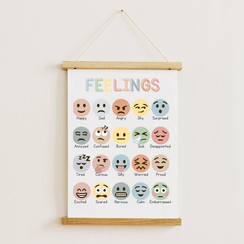 Feelings Chart for Calm Down Corner, Feelings Poster for Boho Classroom ...