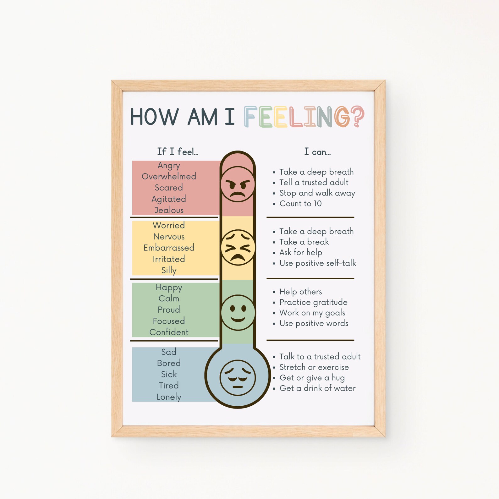Feelings Chart Thermometer for Calm Down Corner, Printable Emotions ...