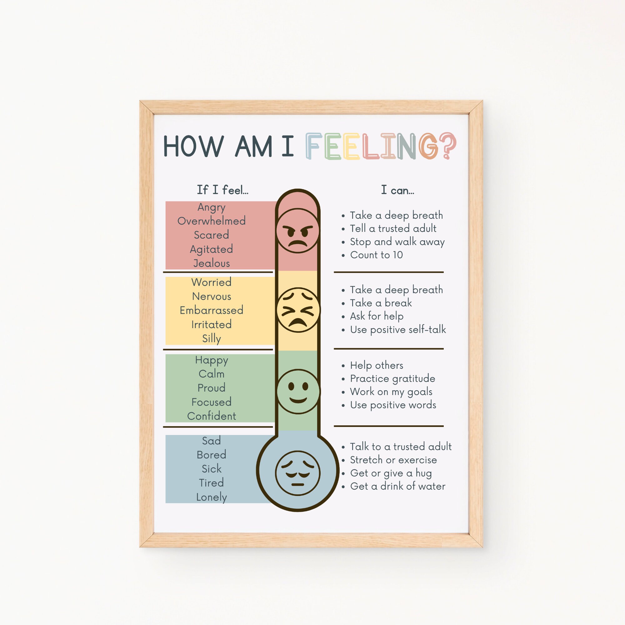 Feelings Chart Thermometer for Calm Down Corner, Printable Emotions ...
