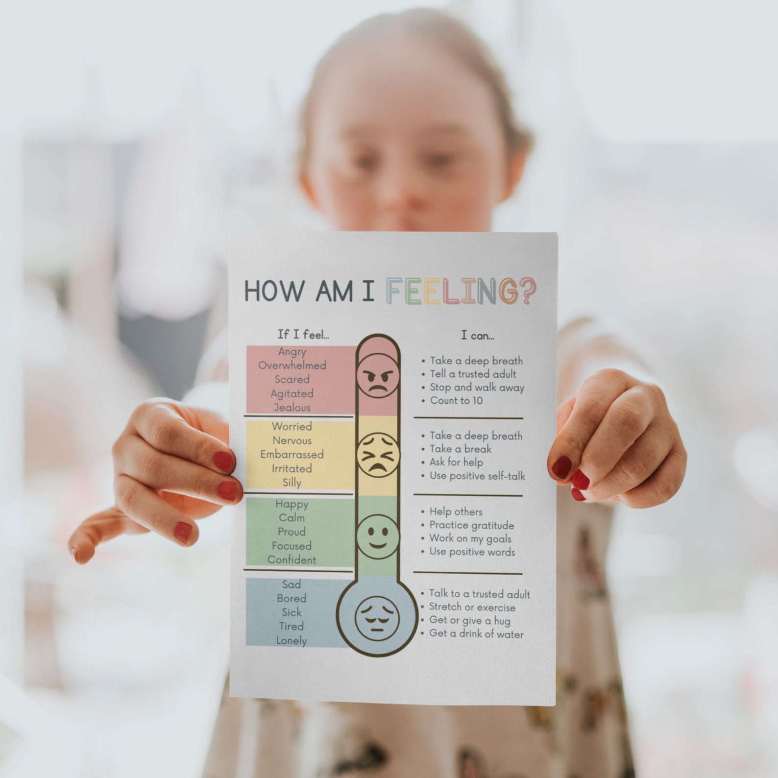 Feelings Chart Thermometer for Calm Down Corner, Printable Emotions ...