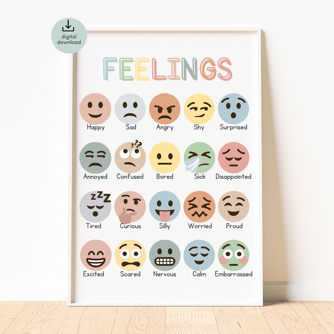 Feelings Chart for Calm Down Corner, Feelings Poster for Boho Classroom ...