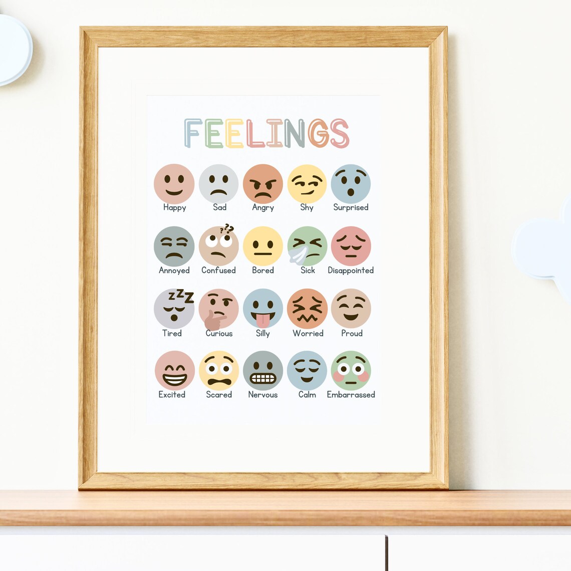 Feelings Chart for Calm Down Corner, Feelings Poster for Boho Classroom ...