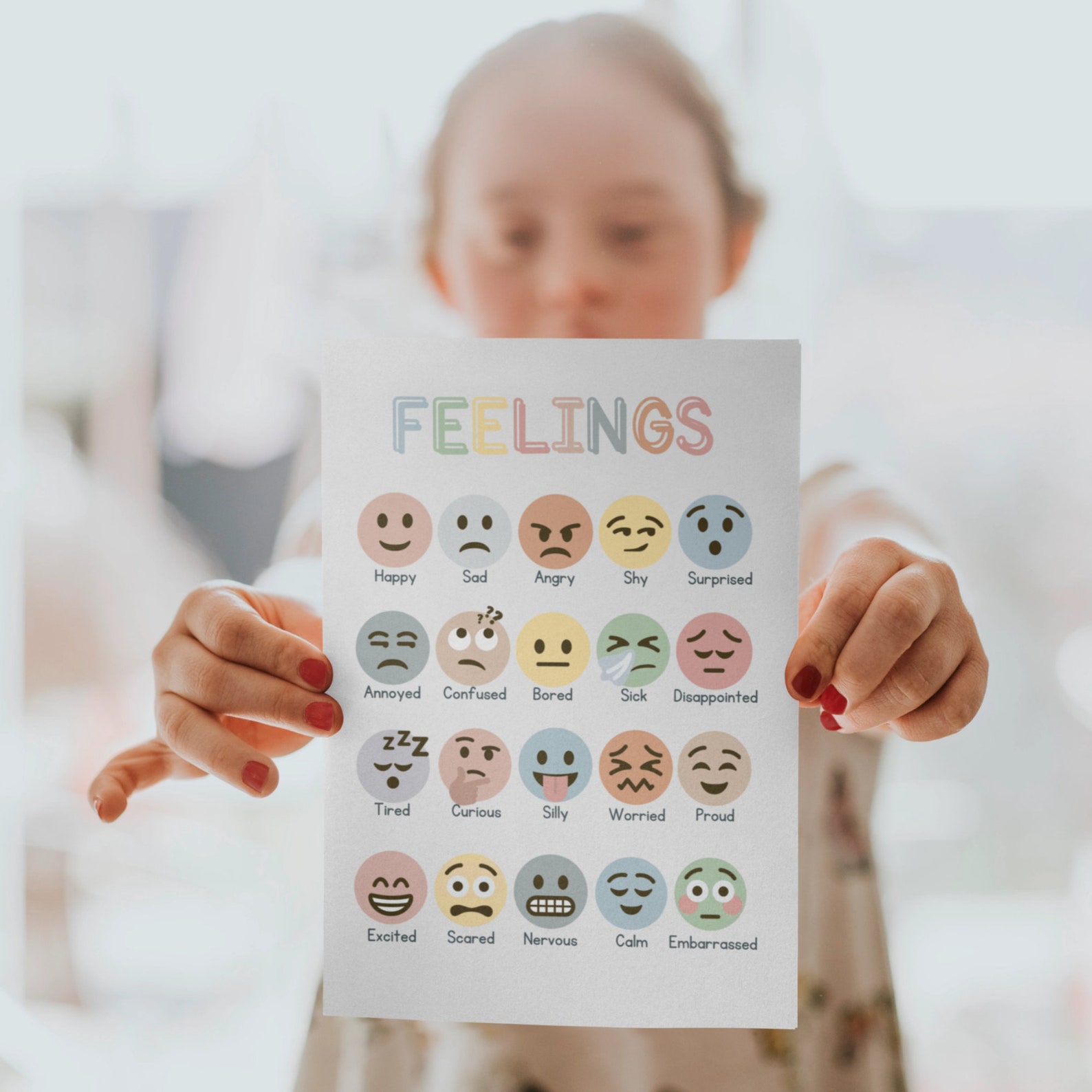 Feelings Chart for Calm Down Corner, Feelings Poster for Boho Classroom ...