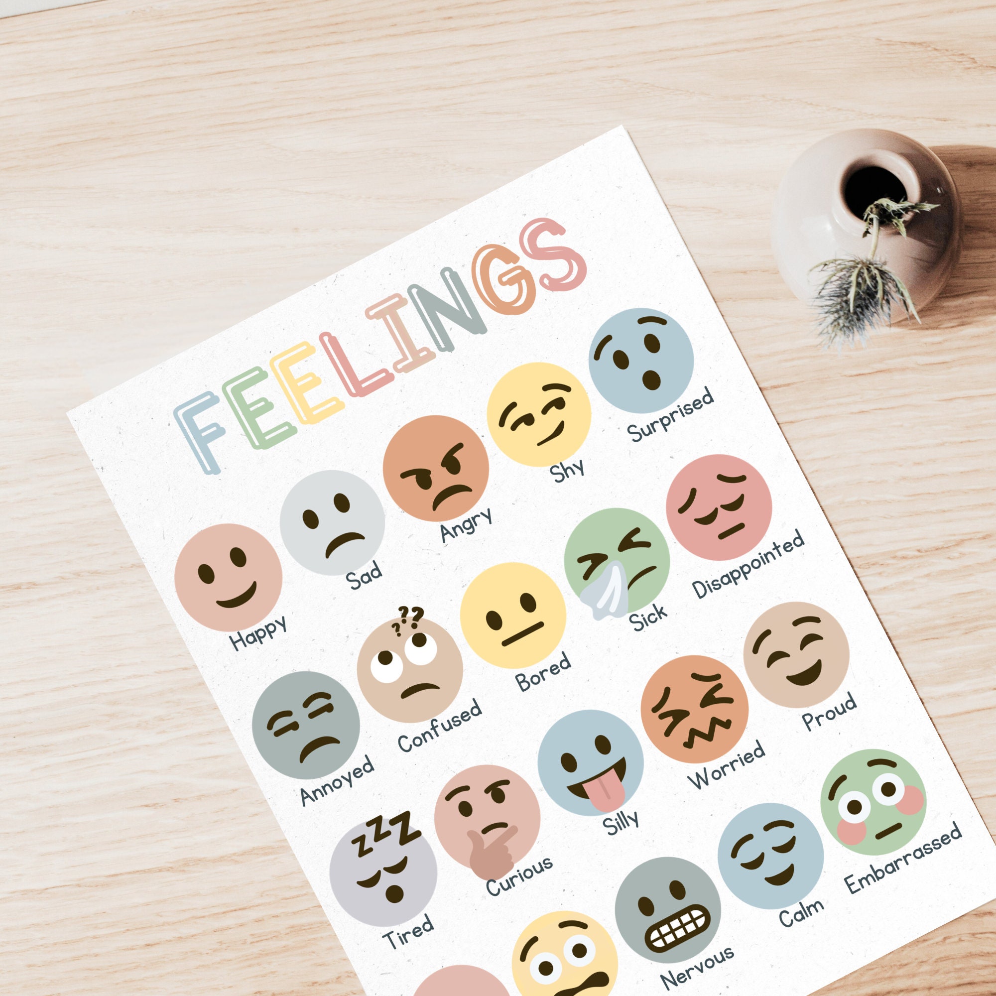 Feelings Chart for Calm Down Corner, Feelings Poster for Boho Classroom ...