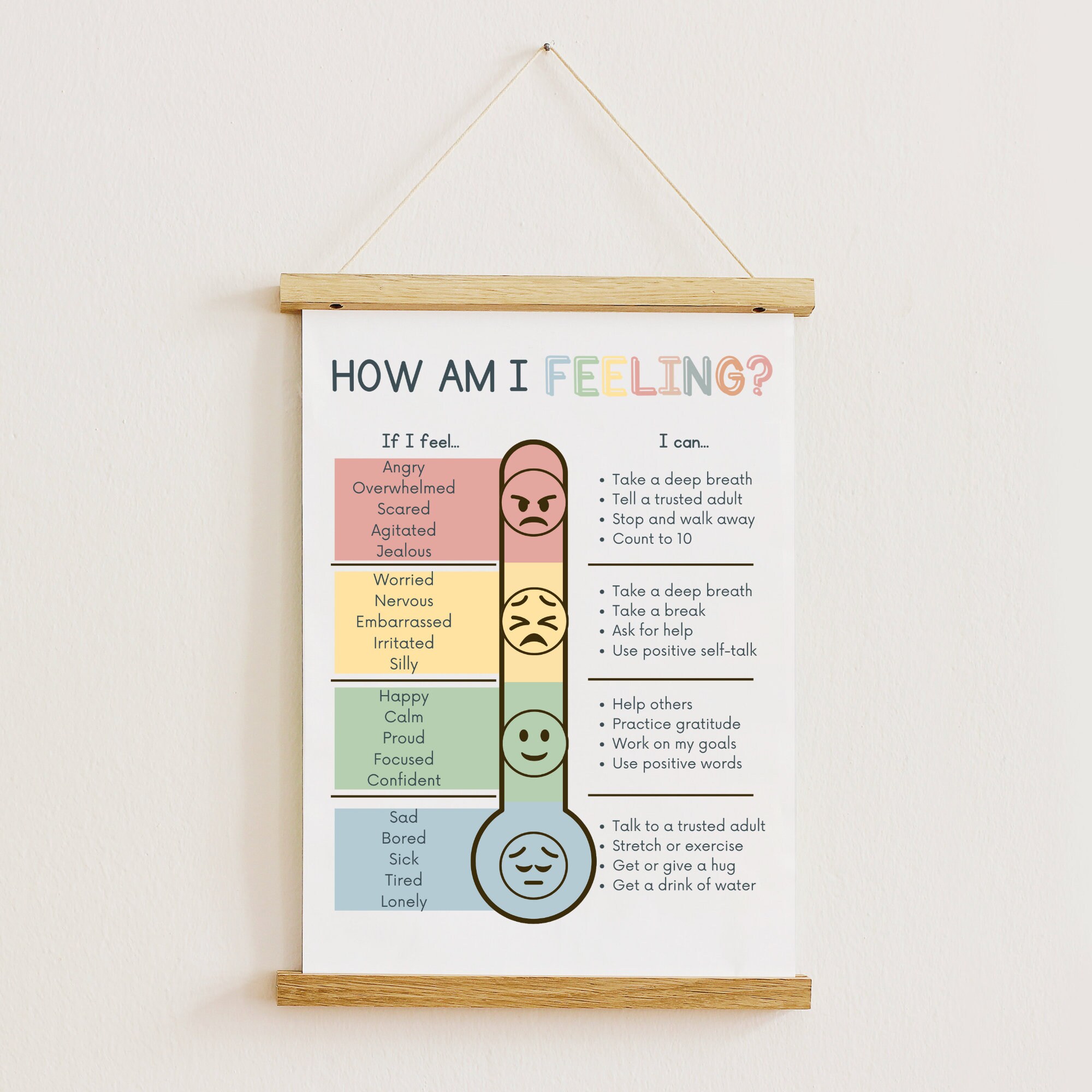 Feelings Chart Thermometer for Calm Down Corner, Printable Emotions ...