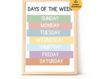 Days of the Week Downloadable Print, Simple Montessori Educational ...