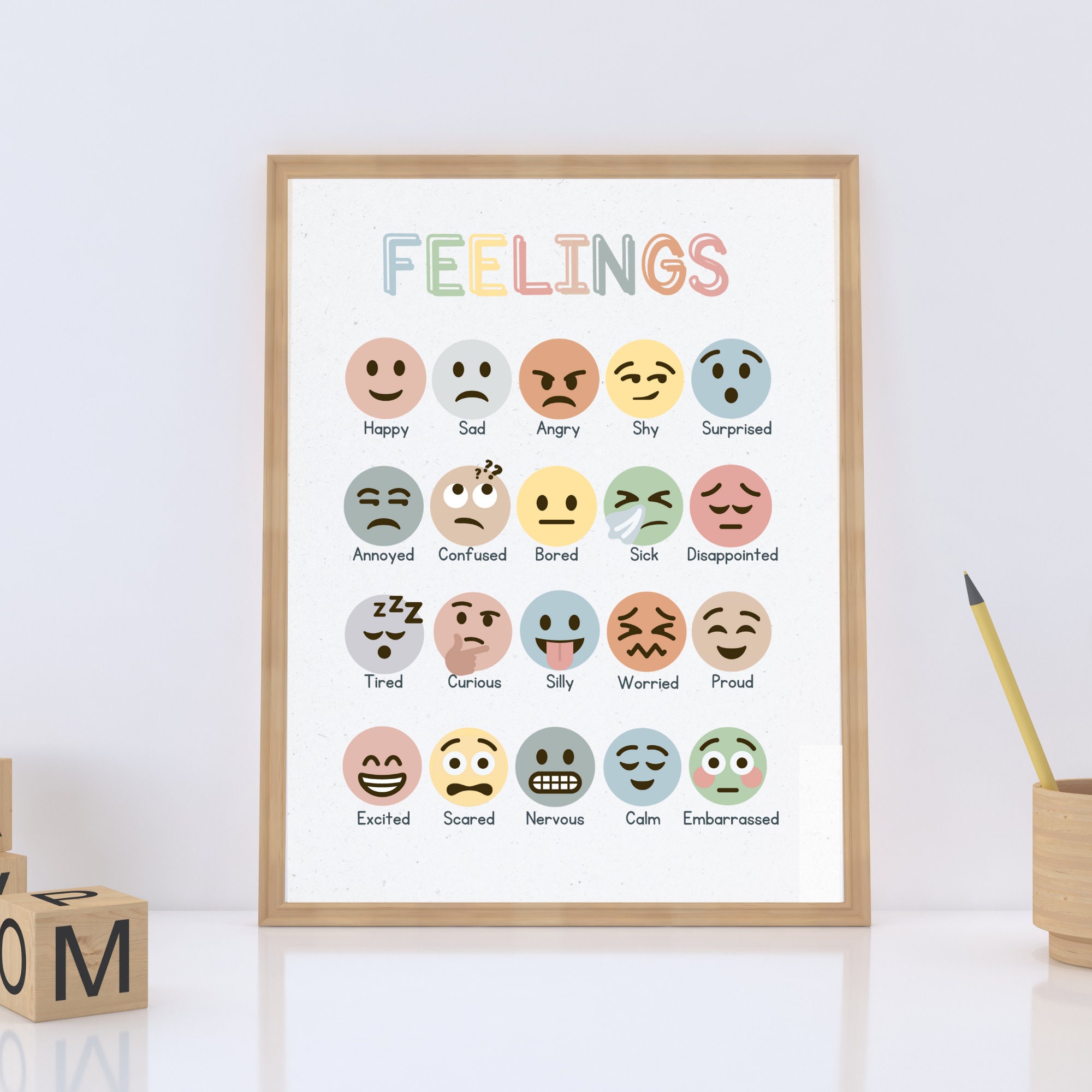 Feelings Chart for Calm Down Corner, Feelings Poster for Boho Classroom ...