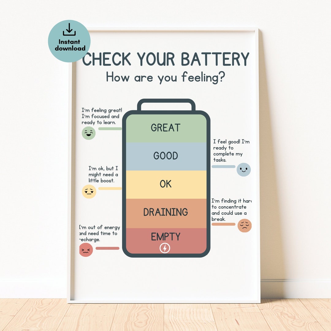 Feelings Check in Poster, Check Your Battery Calm Corner Print, Feelings Chart - Etsy