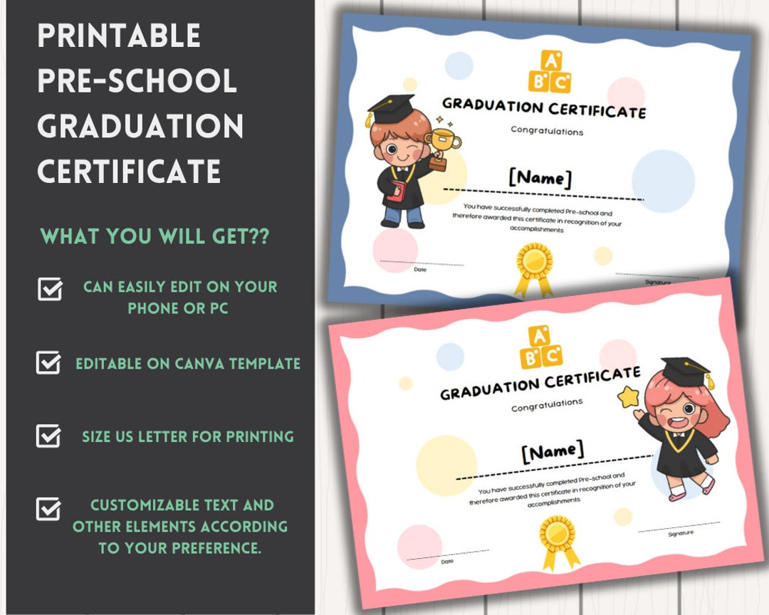 Printable Preschool Graduation Certificates: Toddler & Pre-k ...