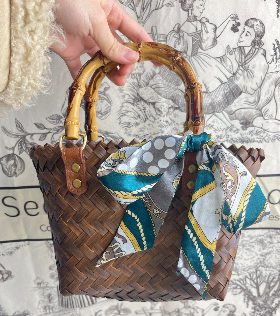 Handmade Bamboo Bag, Bamboo Woven Handbag, Comes With a Beautiful Silk ...