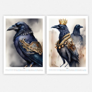 Crow 2024 Monthly Wall Calendar Printable. A4 Size 300 DPI PDF ...