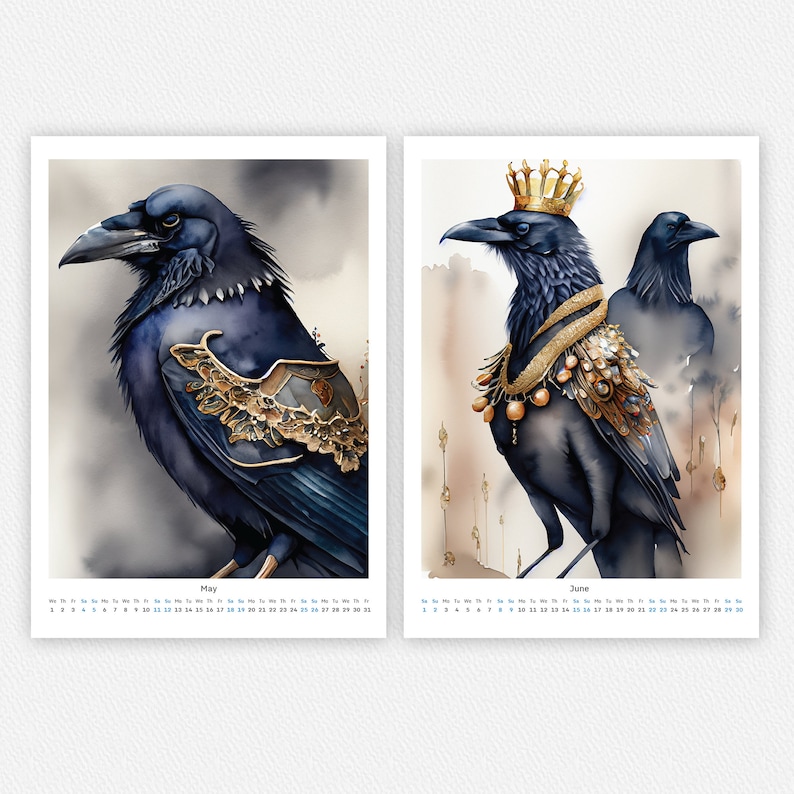 Crow 2024 Monthly Wall Calendar Printable. A4 Size 300 DPI PDF ...